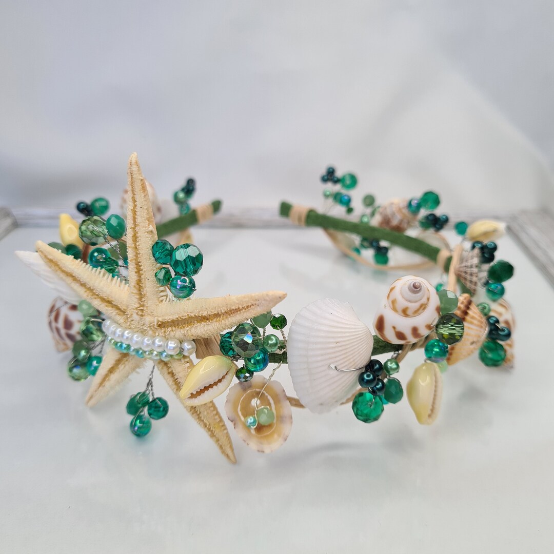 Emerald Mermaid Tiara, Seashell Head Wreath, Beach Hair Accessory ...