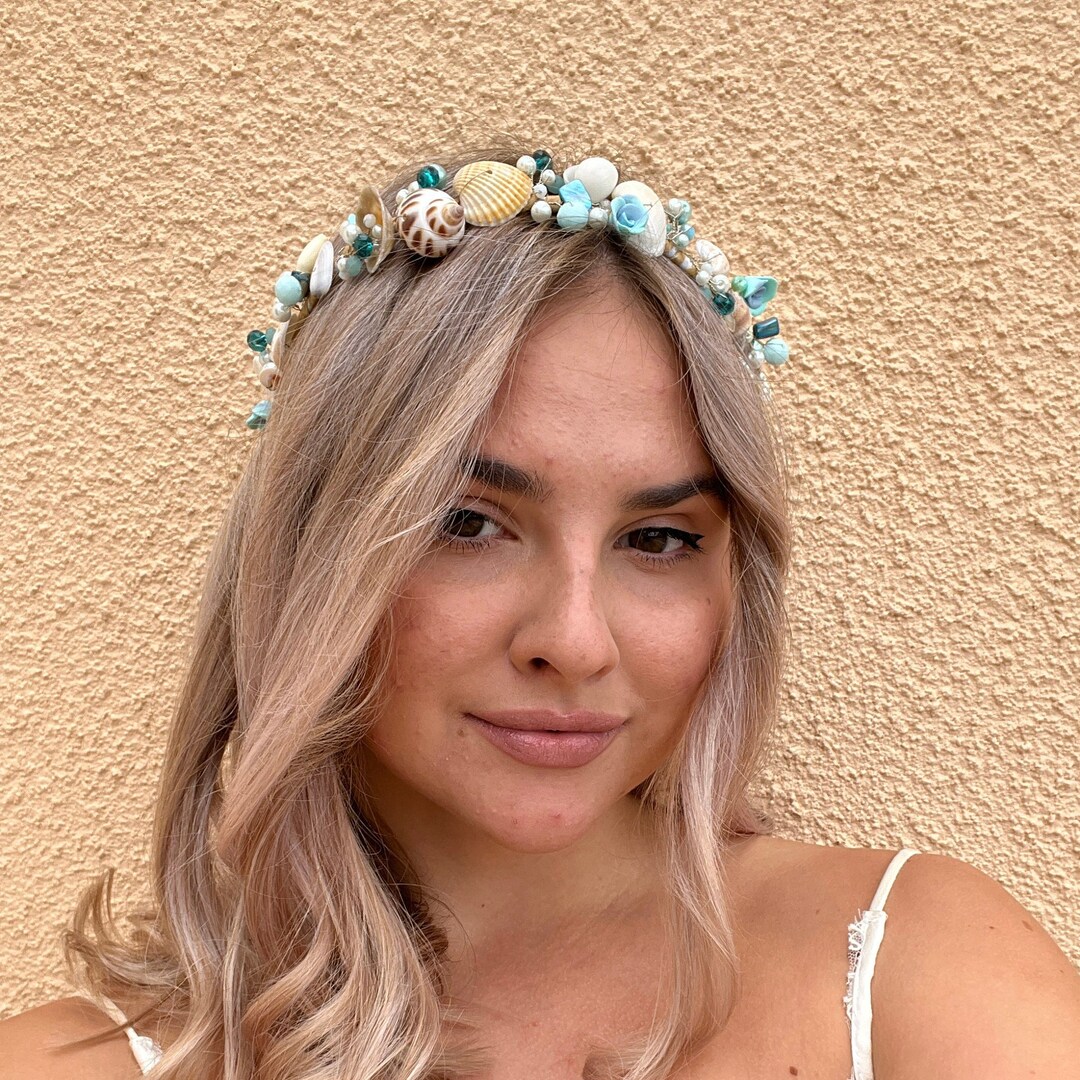 Stylish Beach Tiara, Shells Tiara, Beach Party Crown, Mint Beach Hair ...