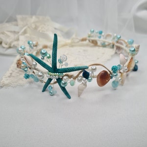 Blue Starfish Headpiece, Wedding Seashell Hair Piece, Seashell Crown ...
