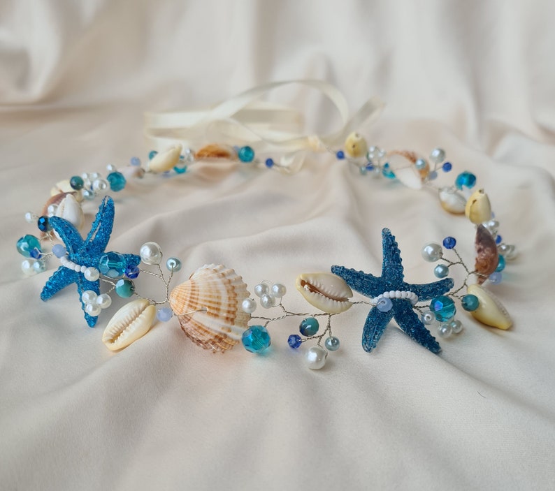 Seashell Headpiece Blue Beach Hairpiece Seashell Tiara Mermaid - Etsy