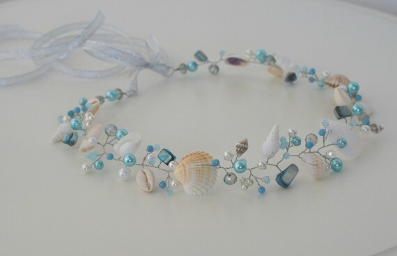 Blue Beach Bridal Tiara Wedding Seashell Headpiece Pearls | Etsy