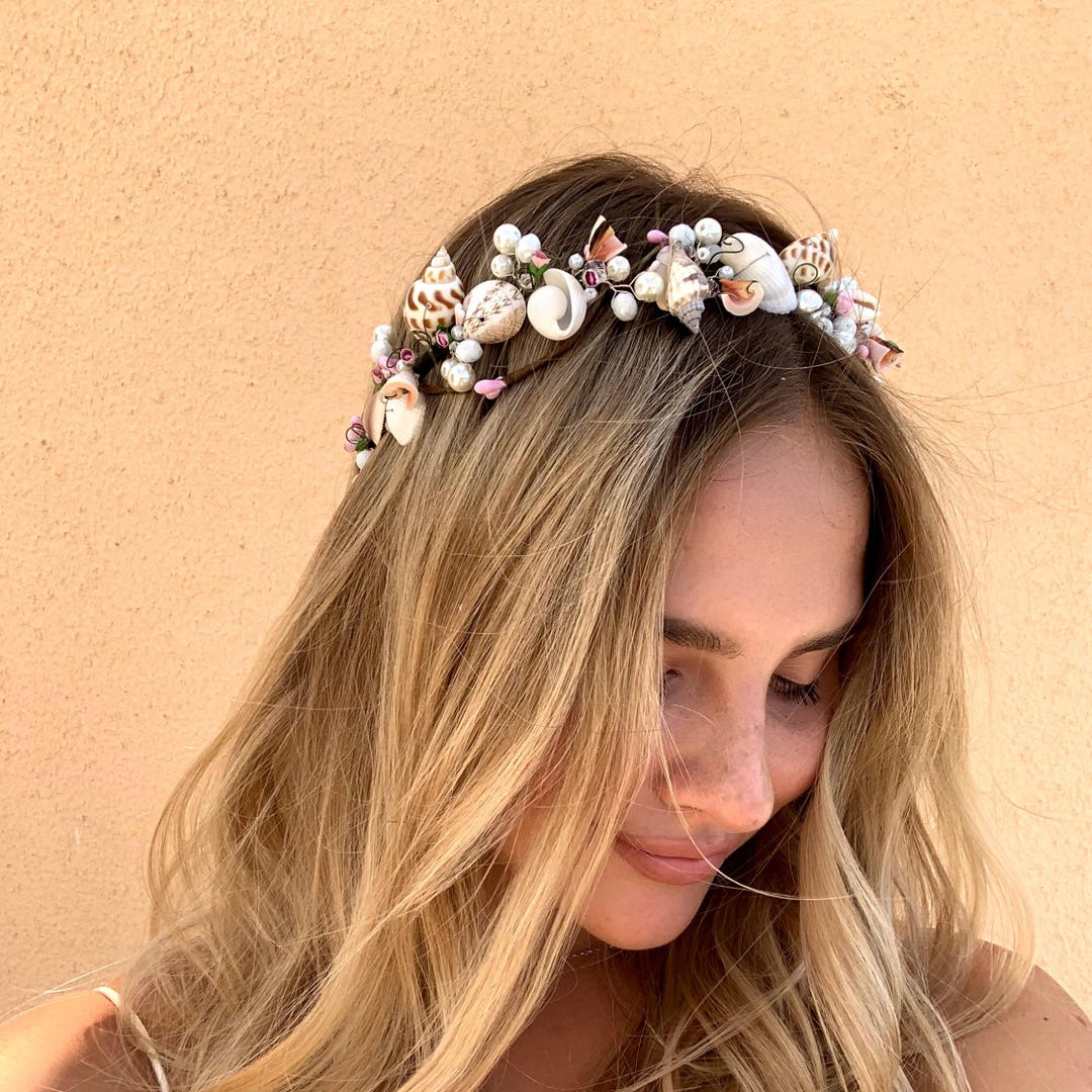 Beach Headband, Shells Crown, Seashell Tiara, Flower Headpiece, Mermaid ...