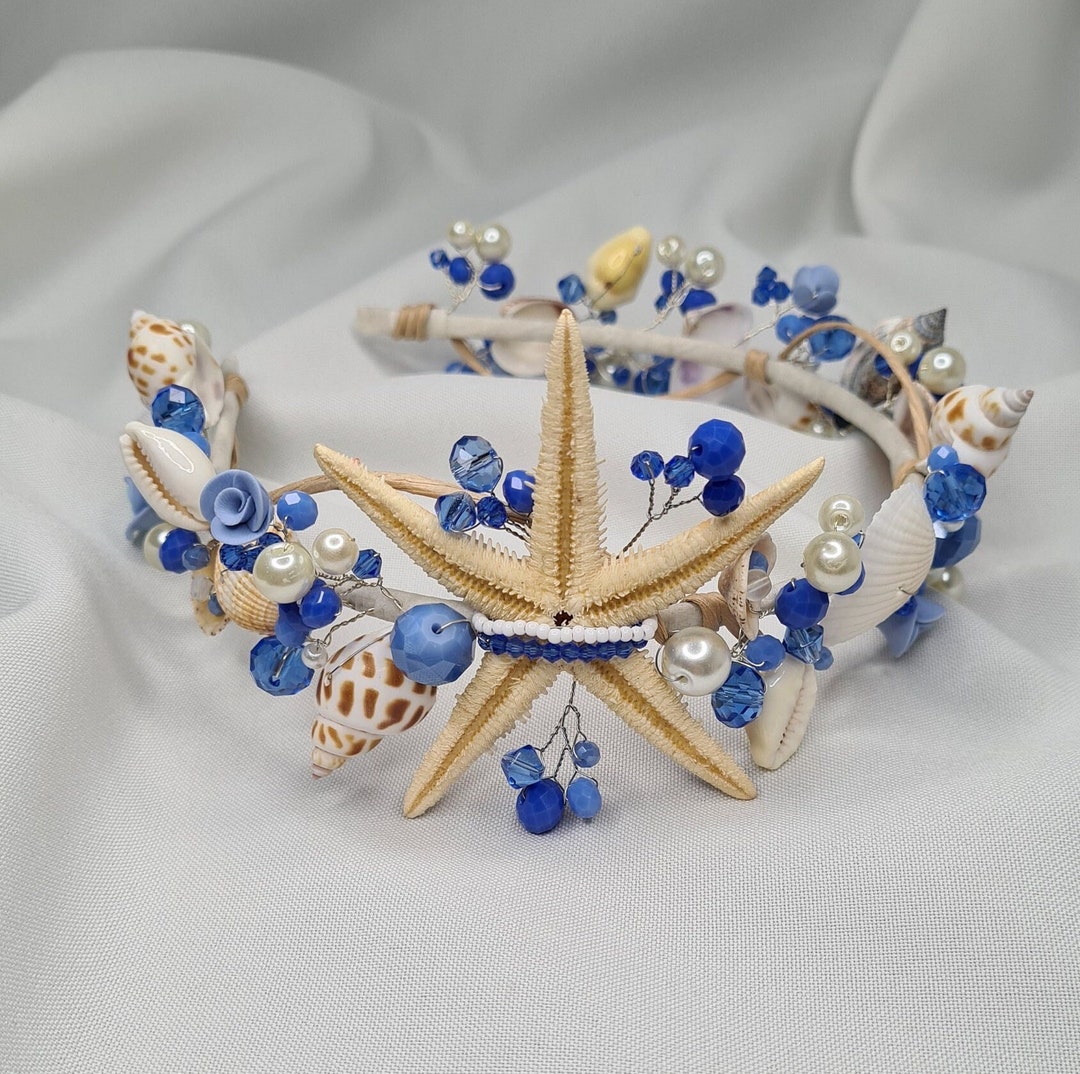 Blue Mermaid Tiara, Seashell Crown, Beach Wedding Hair Accessory ...