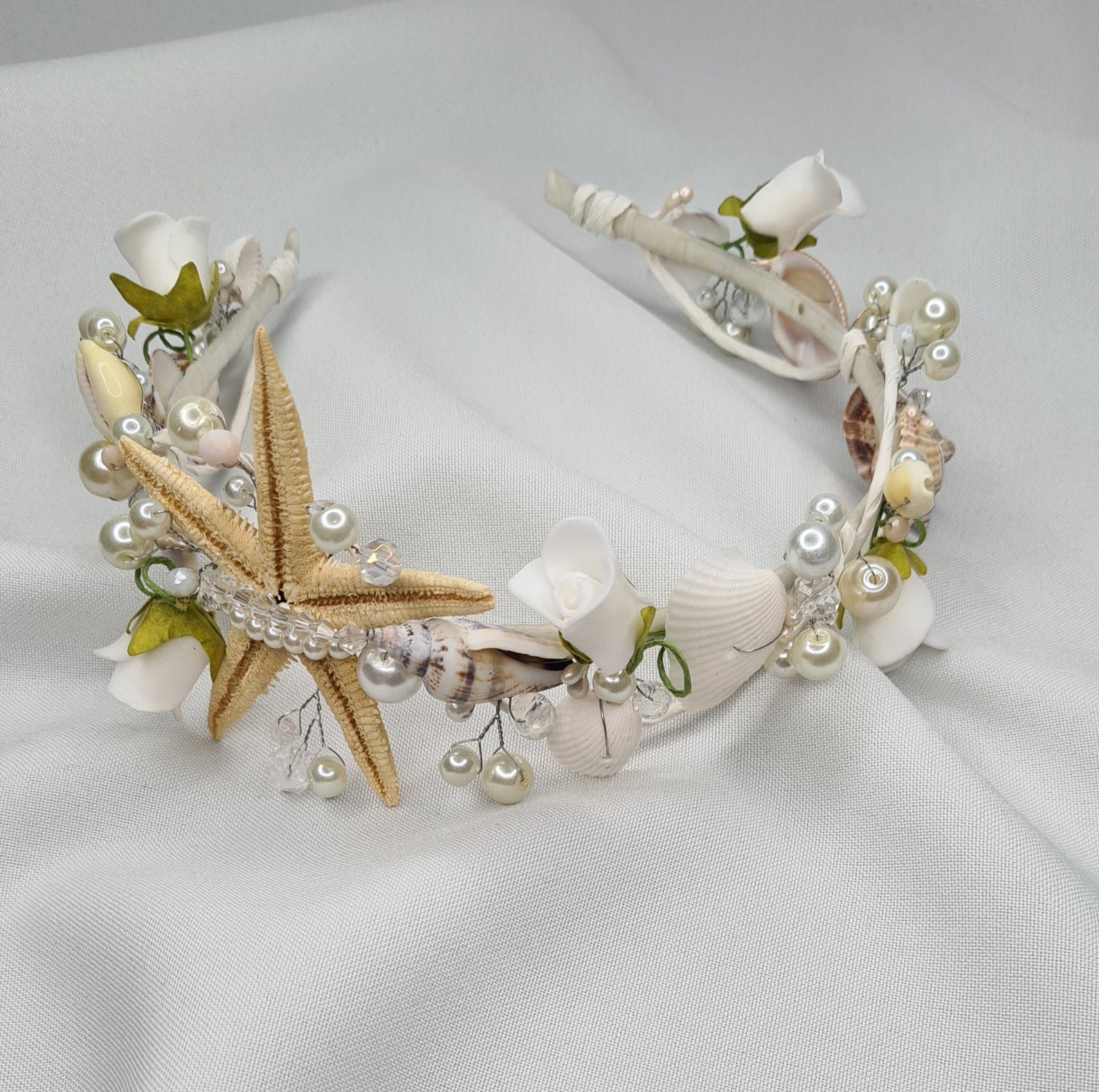 Beach Bridal Tiara, Wedding Shells Headpiece, Pearl Starfish Crown ...