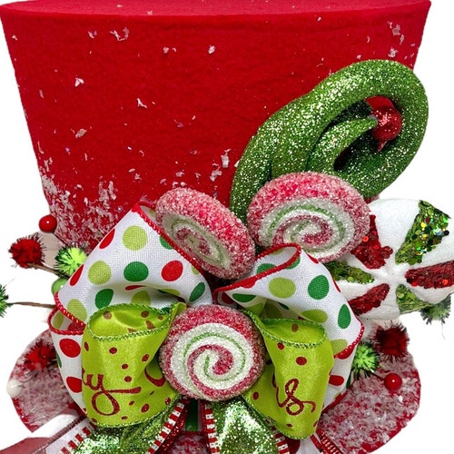 Christmas Top Hat Tree Topper Candy Red and White Green Tree - Etsy