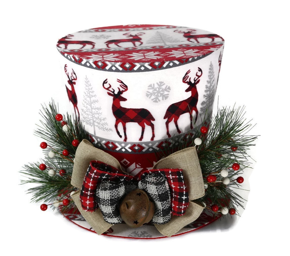 Reindeer and snowflakes Christmas Country theme Top Hat, Tree topper ...