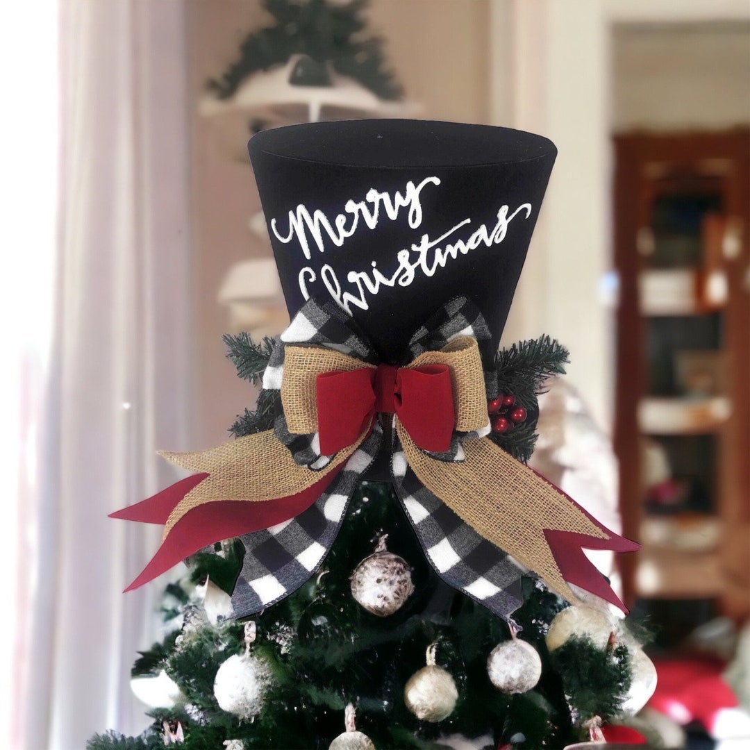 Merry Christmas Rustic Tree Topper Shabby Chic Buffalo Print Christmas ...