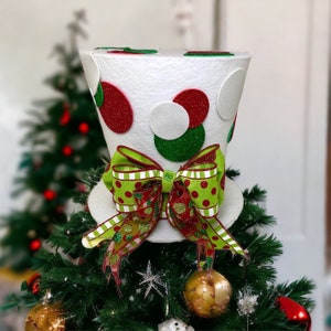 Polka Dot Christmas Tree Topper Top Hat Tree Topper Whimsical Tree ...