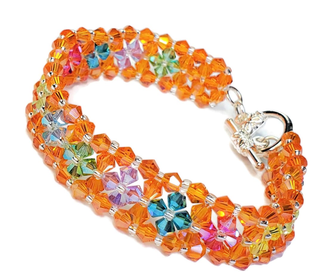 Crystal Bracelet Orange Bracelet Hand-crafted Preciosa Crystal Bicone ...