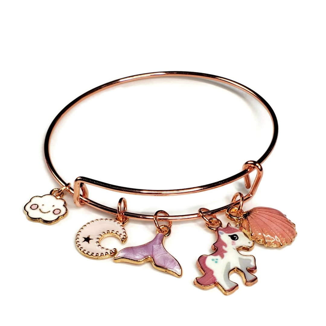Handmade Unicorn Seashell Moon Cloud Enameled Charm Bracelet Back to ...