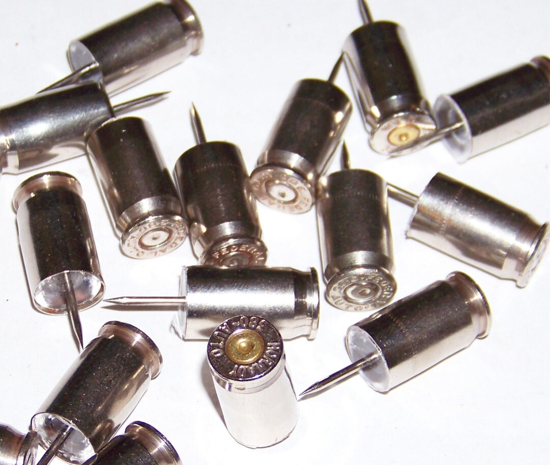 380 Auto Bullet Casing Thumb Tack Set of (10) Nickel. Gun Bullet Nickel ...