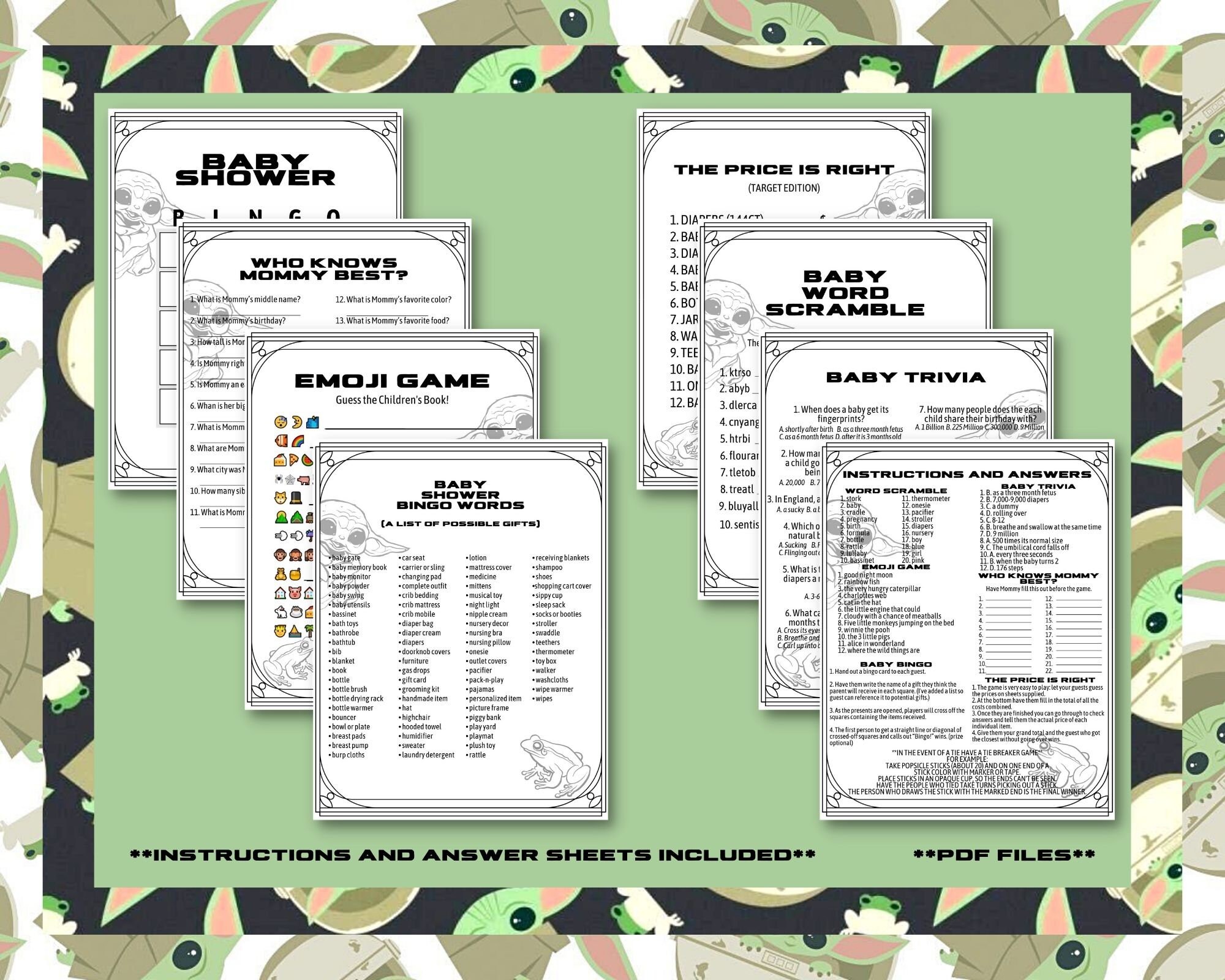 A Child Baby Shower Games Bundle 6 Games Printer Friendly PDF Only - Etsy