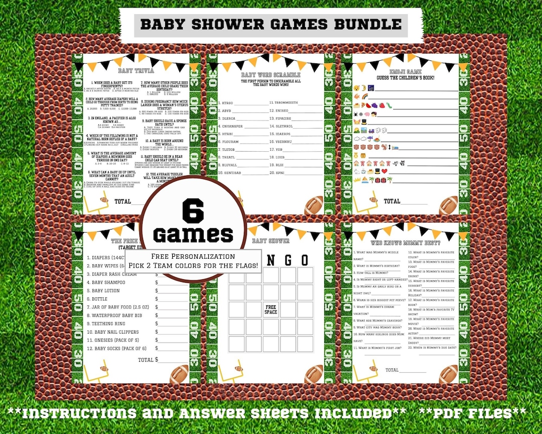 Football Themed Baby Shower Games Bundle | 6 Games| PDF Only ...