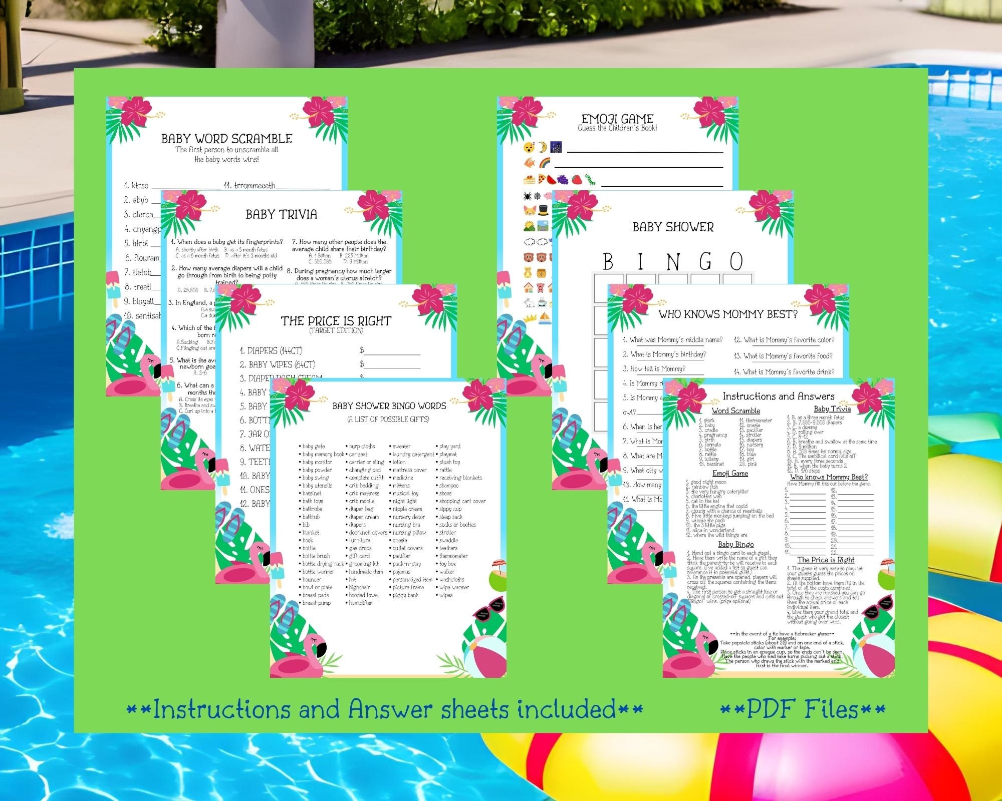 Pool Party Themed Baby Shower Games Bundle 6 Games PDF Only - Etsy
