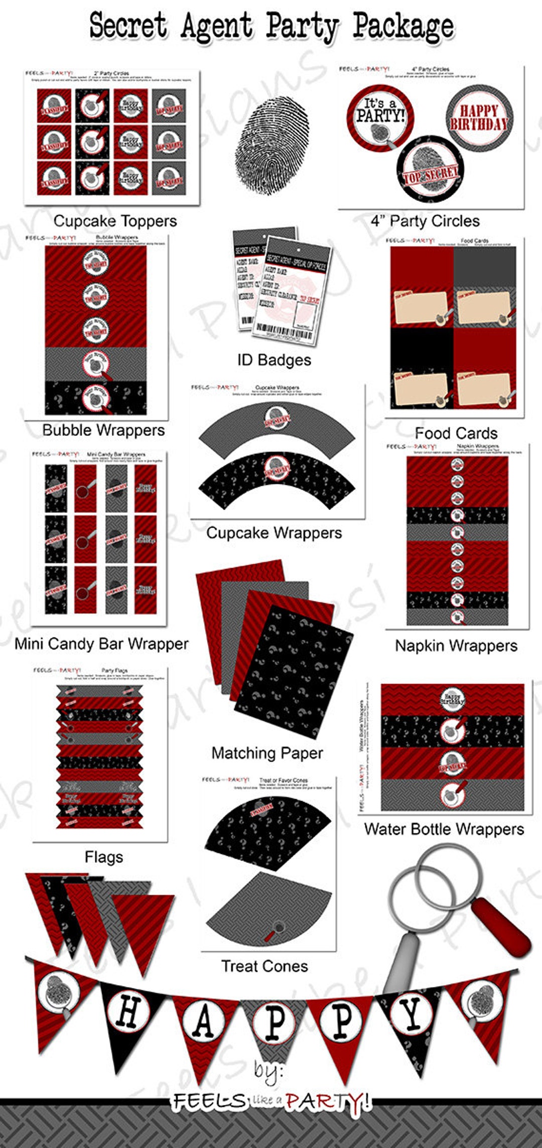 Secret Agent Spy Party Pack - Printable - Instant Download, Spy Party ...