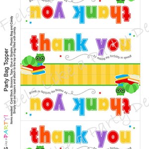 Boy Bookworm Thank You Bag Topper- Instant Download, Bookworm Party ...