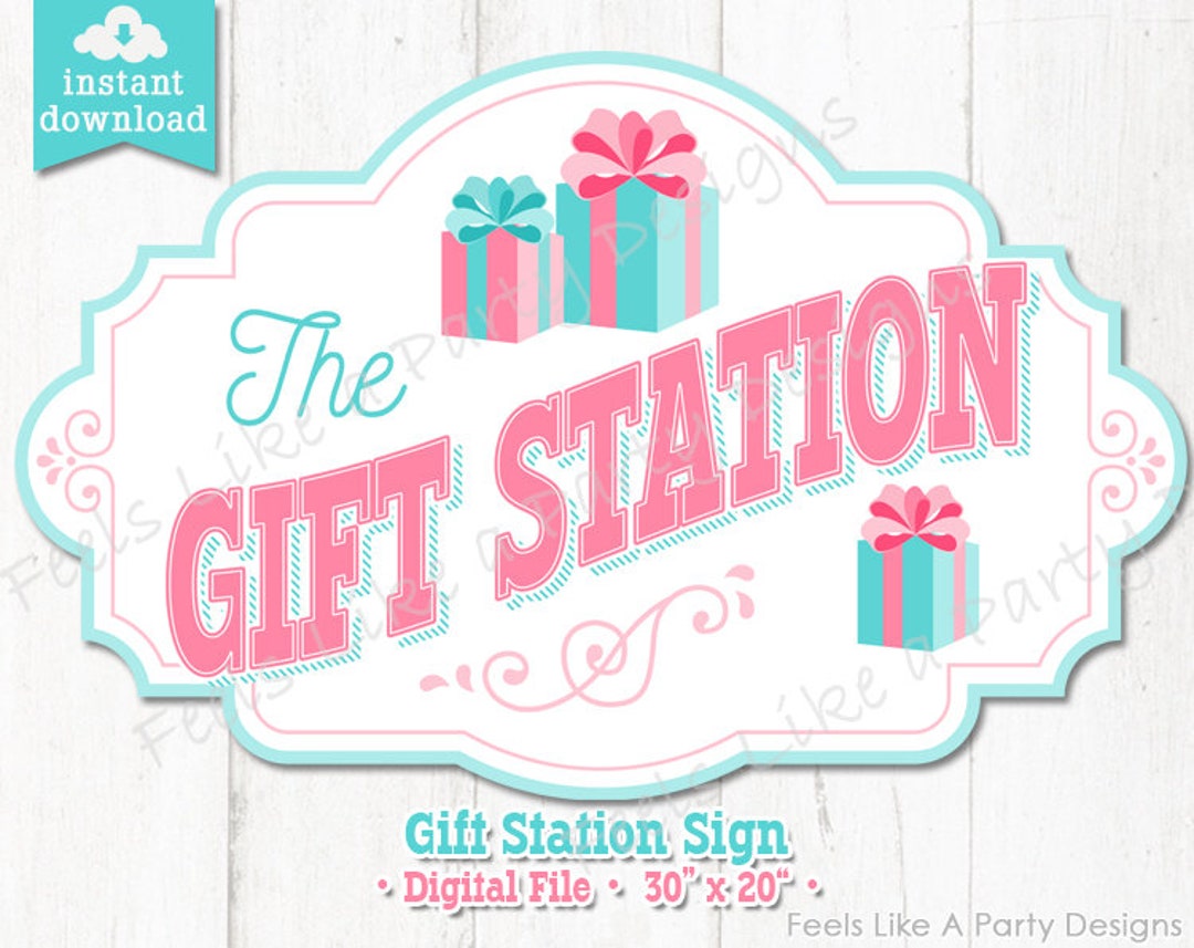 Pink and Blue Gift Station Sign - DIY Instant Download, Carnival Sign ...