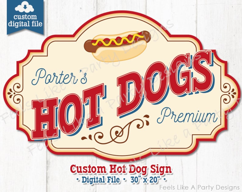 Custom Hot Dog Sign Digital Download DIY Printable Sign | Etsy