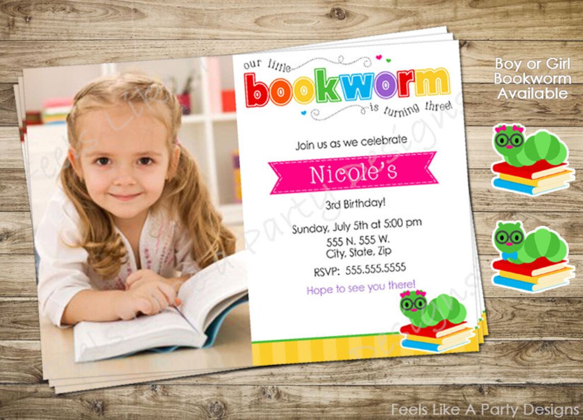 Girl Bookworm Thank You Bag Topper- Instant Download, Bookworm Party ...