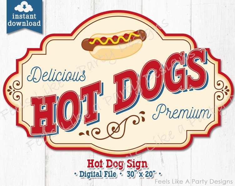Hot Dog Sign DIY Instant Download Carnival Sign Hot Dog - Etsy Canada