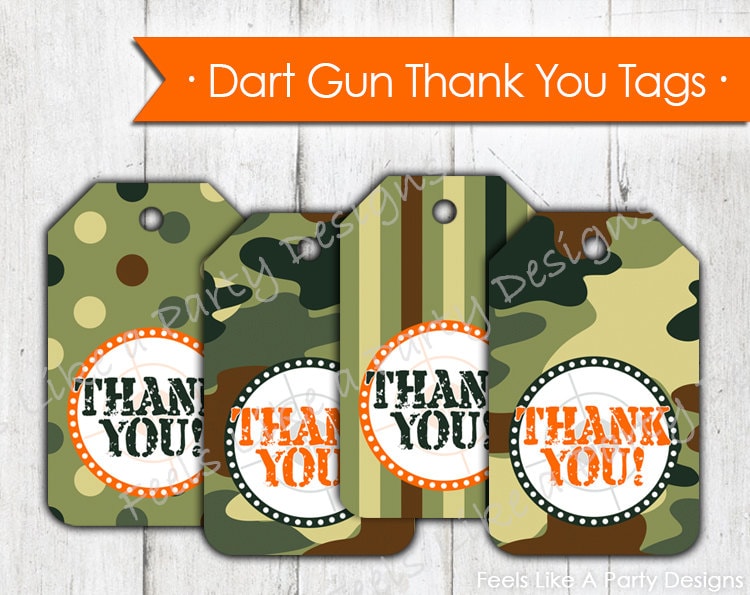 Dart Gun and Camo Thank You Tags Instant Download Camo Thank - Etsy