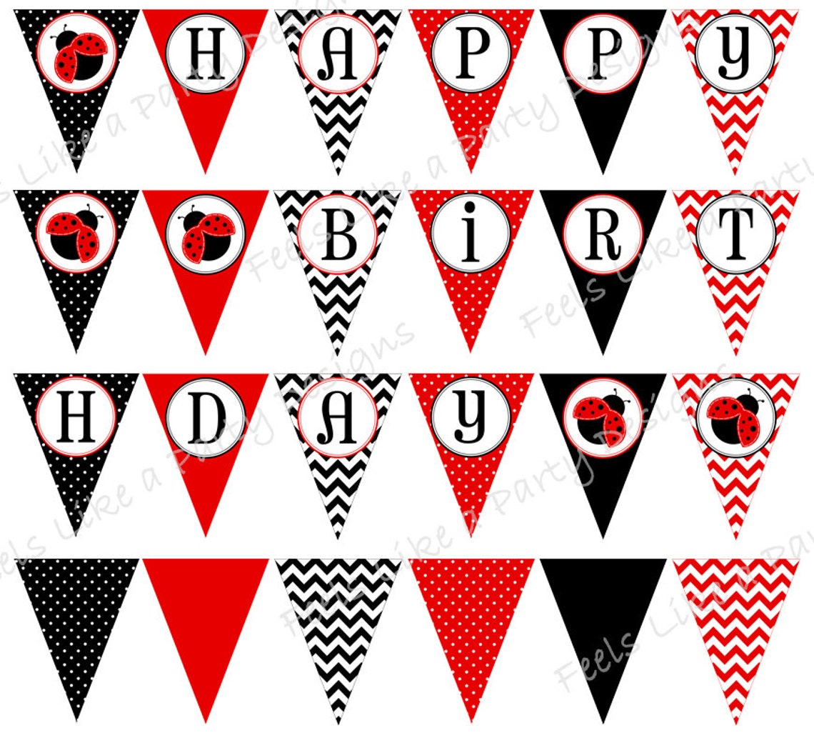 Ladybug Happy Birthday Banner - Instant Download - Etsy