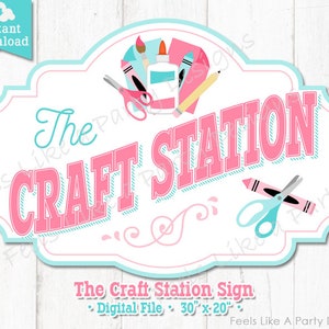 Pink and Blue Craft Station Sign - DIY Instant Download, Carnival Sign ...