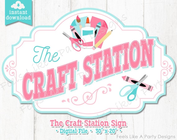 Pink and Blue Craft Station Sign DIY Instant Download - Etsy