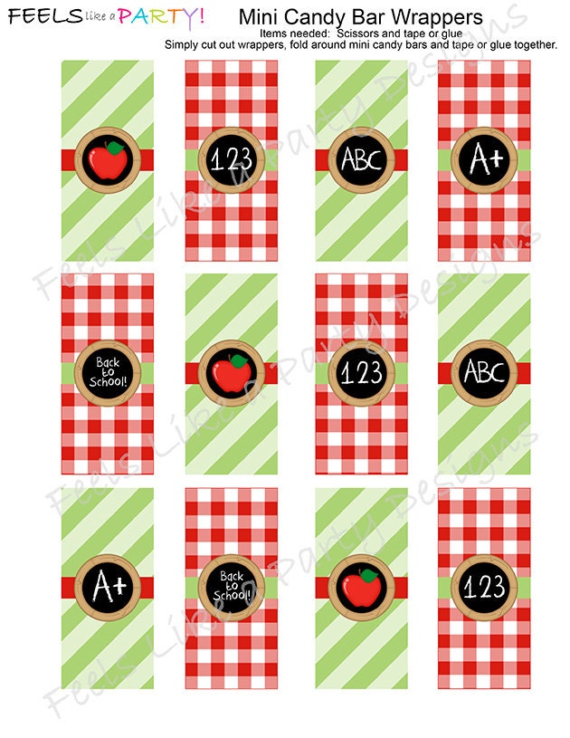Back to School Mini Candy Bar Wrappers Instant Download - Etsy