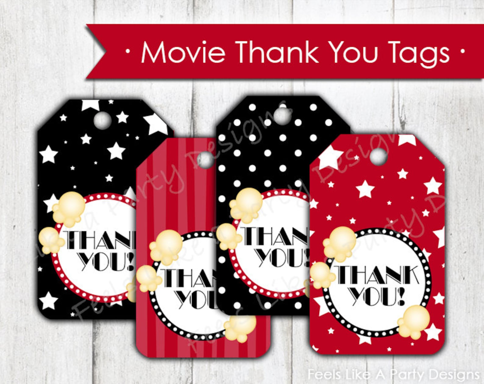 Movie Night Thank You Tags- Instant Download - Etsy
