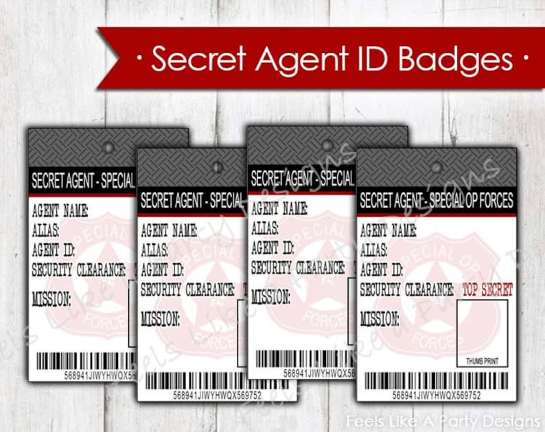 Secret Agent Spy ID Badges Instant Download Spy Party - Etsy