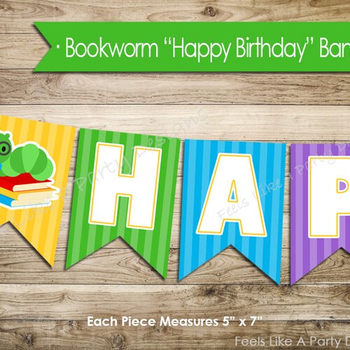 Bookworm Happy Birthday Banner Instant Download - Etsy