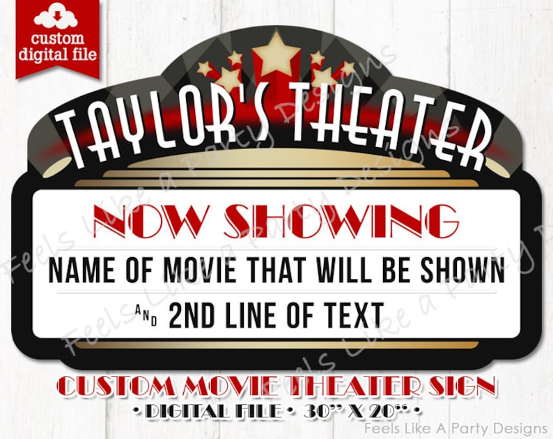 Custom Movie Theater Sign - Digital Download, DIY Printable Sign, Movie ...