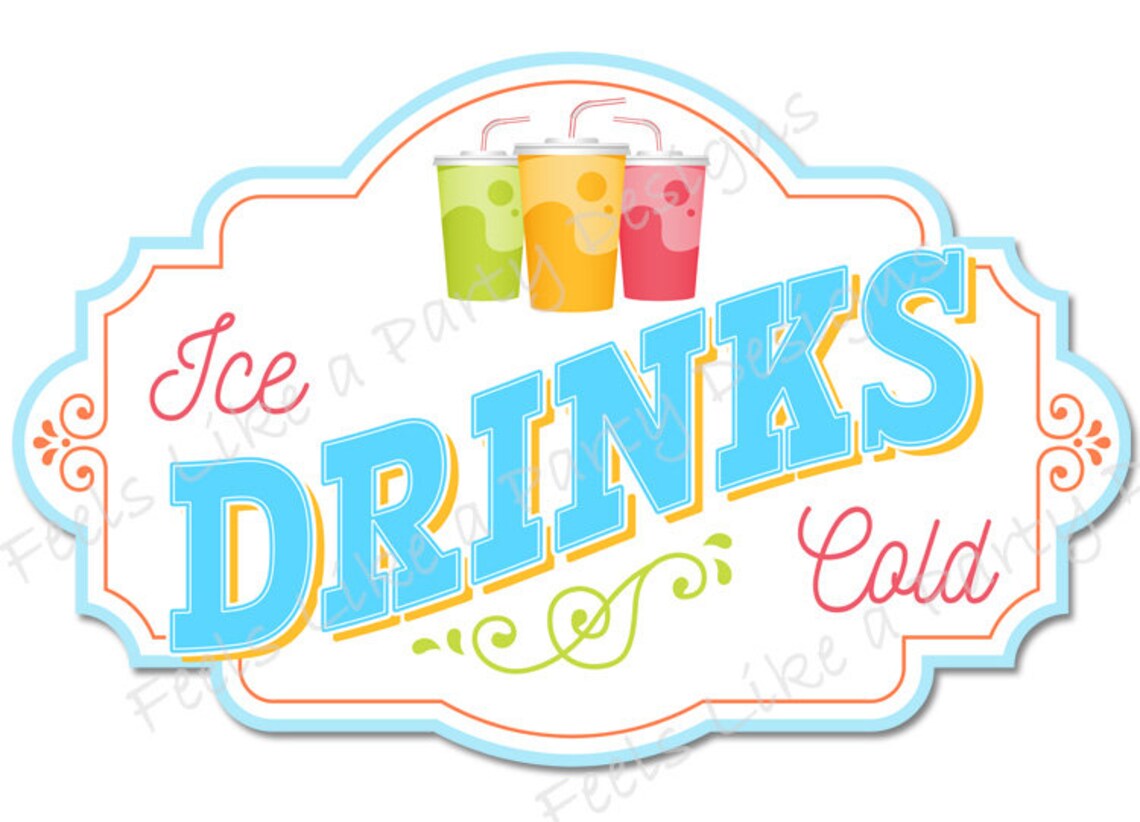Ice Cold Drinks Sign - DIY Instant Download, Carnival Sign, Printable ...