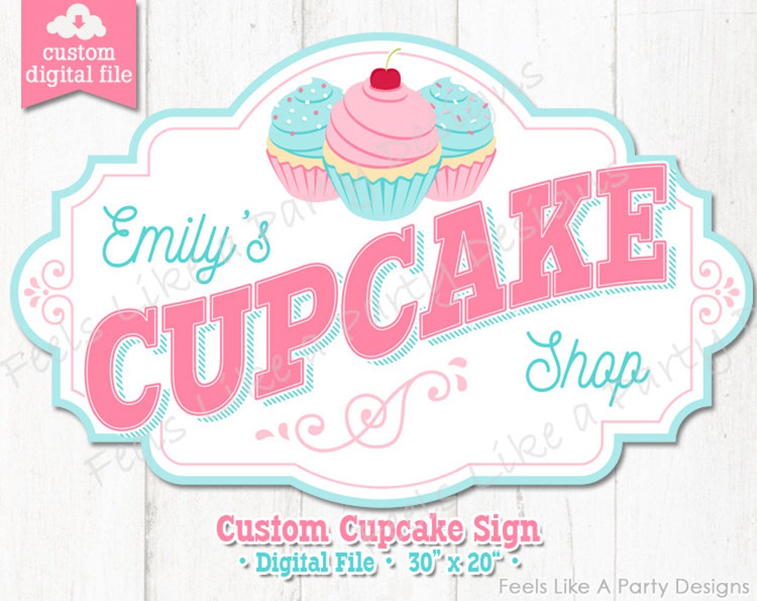 Custom Pink and Blue Cupcake Sign - Digital Download, DIY Printable ...