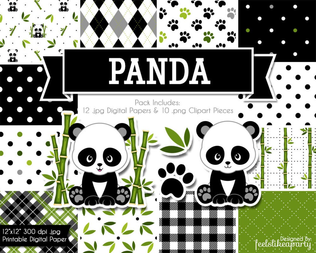 Panda Digital Paper and Clip Art, Pandas, Digital Scrapbook Paper ...