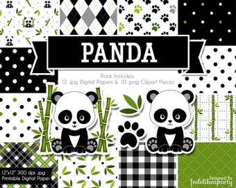 Panda Digital Paper and Clip Art Pandas Digital Scrapbook - Etsy