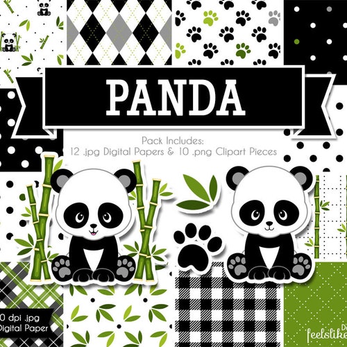 Panda Digital Paper and Clip Art Pandas Digital Scrapbook - Etsy