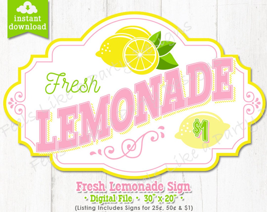 Lemonade Stand Sign - DIY Instant Download, Lemonade Banner, Lemonade ...