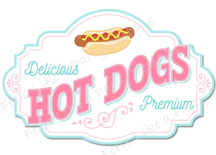 Pink & Blue Hot Dog Sign - DIY Instant Download, Carnival Sign, Hot Dog ...