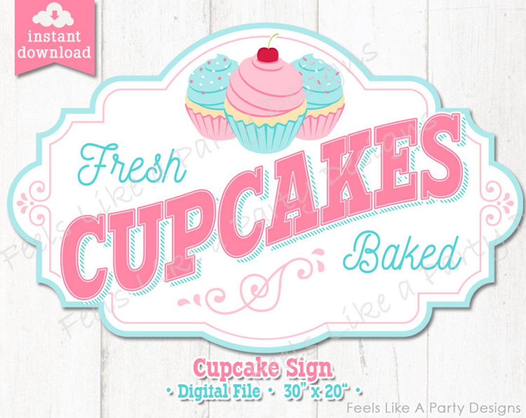 Pink and Blue Cupcake Sign - Digital Download, DIY Printable Sign ...