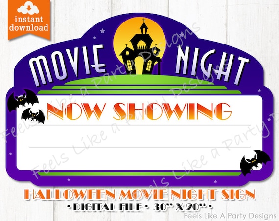 Halloween Movie Night Sign DIY Instant Download Movie | Etsy