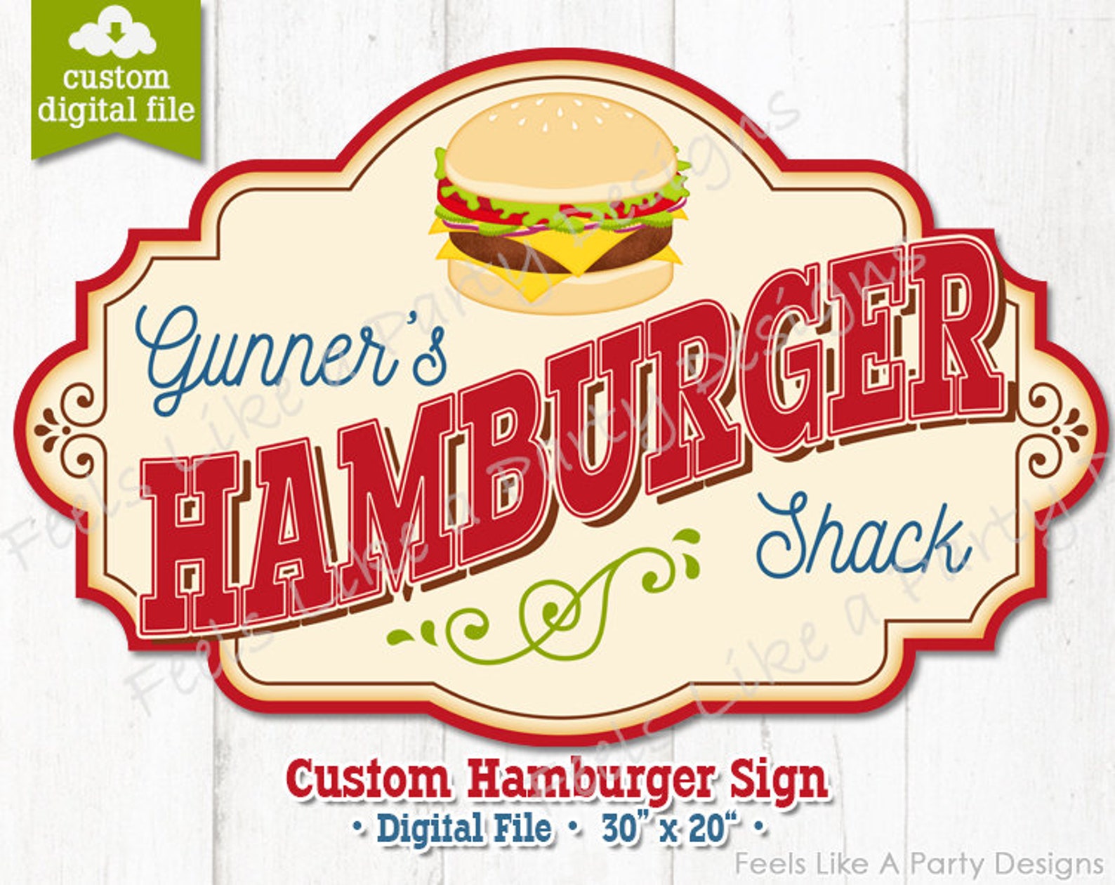 Custom Hamburger Sign - Digital Download, DIY Printable Sign, Carnival ...