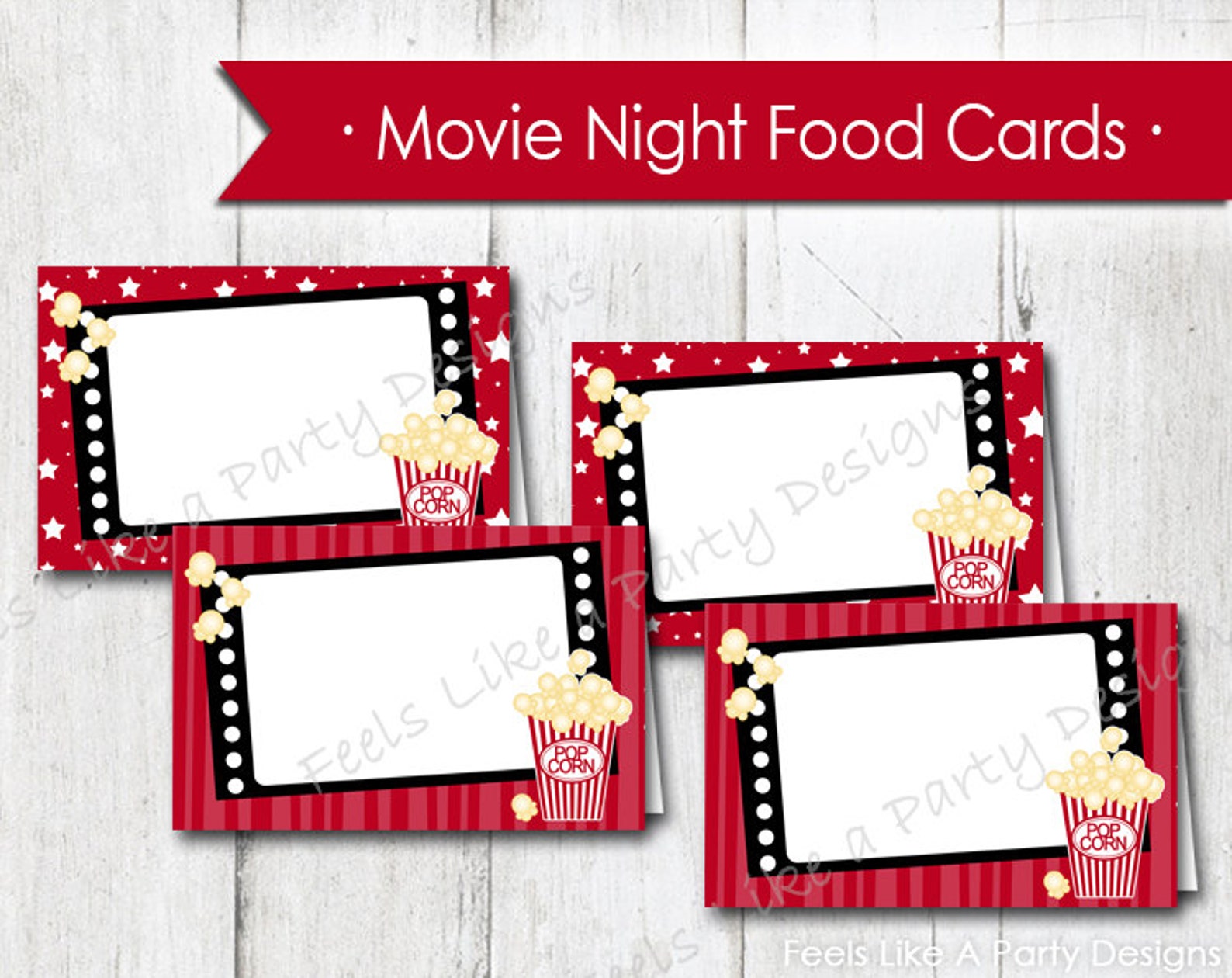Movie Night Food Cards Instant Download | Etsy