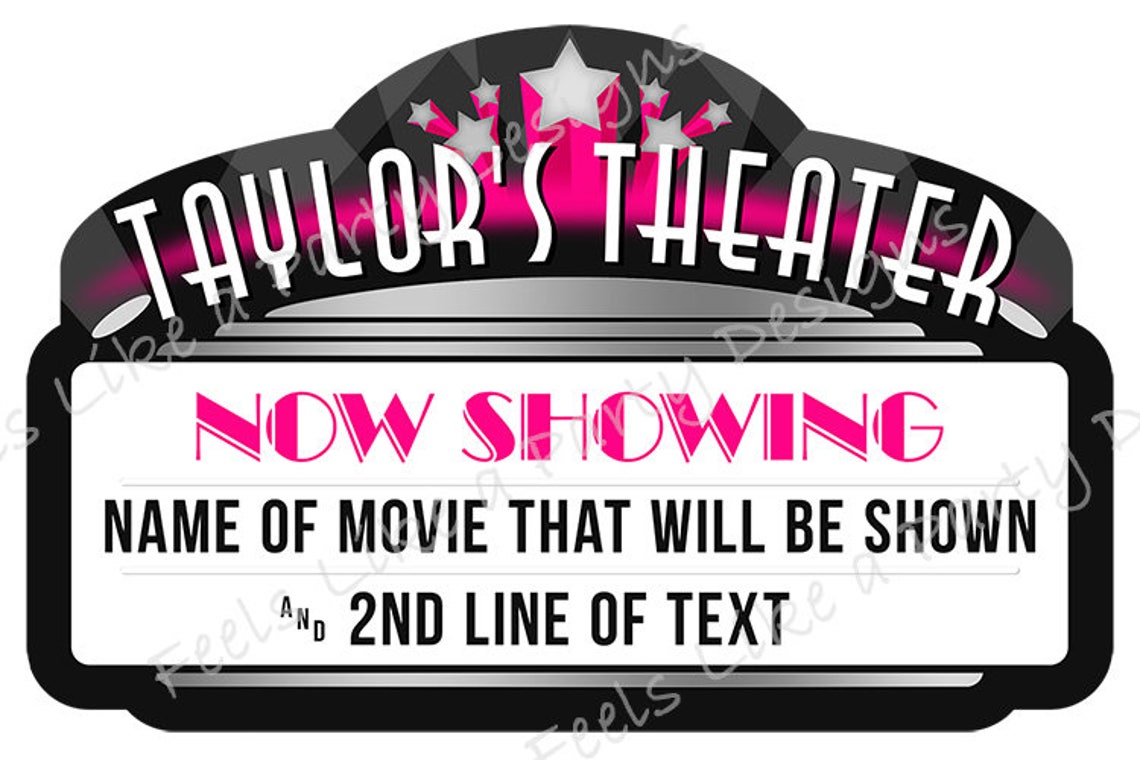 Custom Pink Movie Theater Sign - DIY Printable Sign, Movie Party, Movie ...