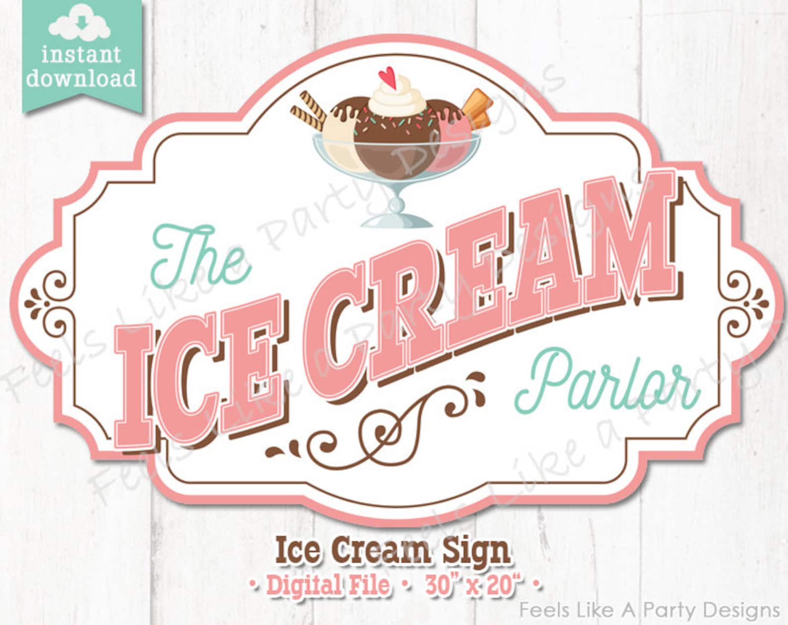 Ice Cream Parlor Sign - DIY Instant Download, Ice Cream Party Sign, Ice ...