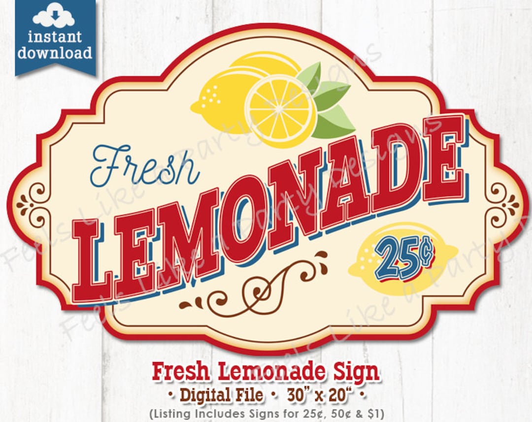 Lemonade Stand Sign - DIY Instant Download, Lemonade Banner, Lemonade ...