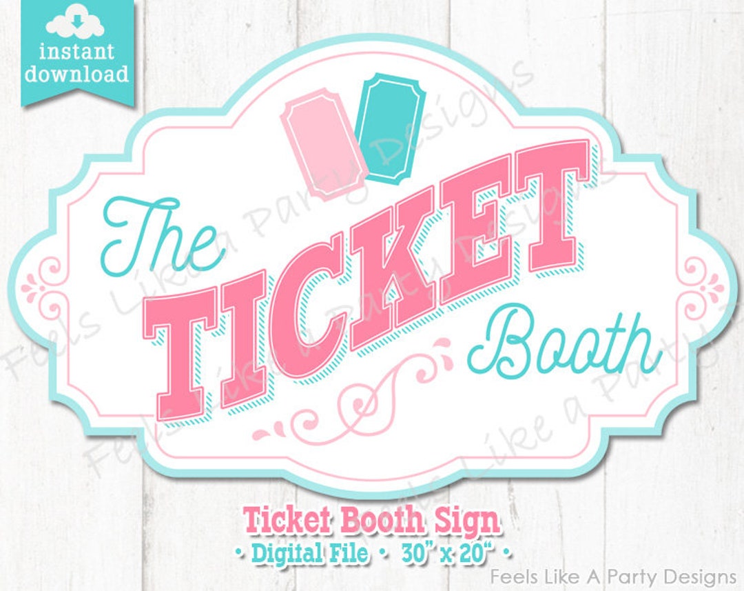 Pink and Blue Ticket Booth Sign - DIY Instant Download, Carnival Sign ...