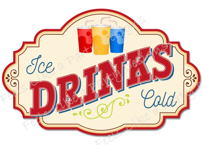 Ice Cold Drinks Sign DIY Instant Download Carnival Sign | Etsy