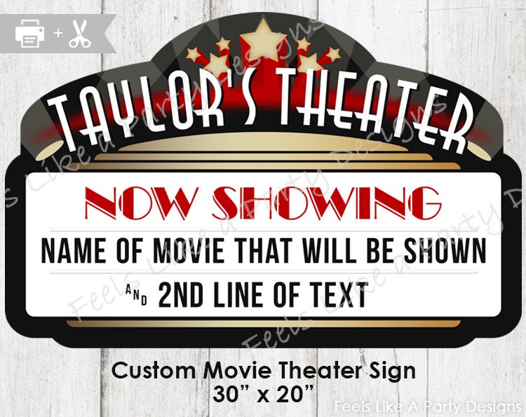 Custom Movie Theater Sign DIY Printable Sign Movie Party | Etsy